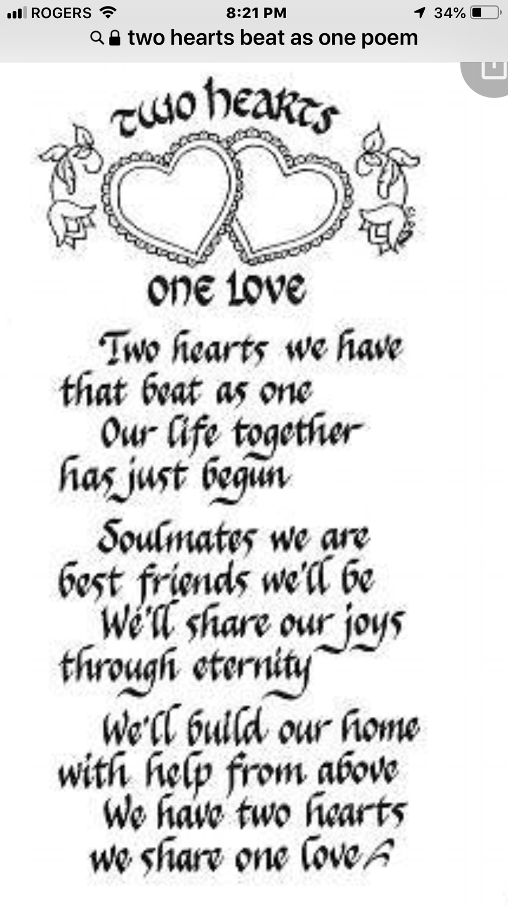Two Hearts Beat As One Poem
