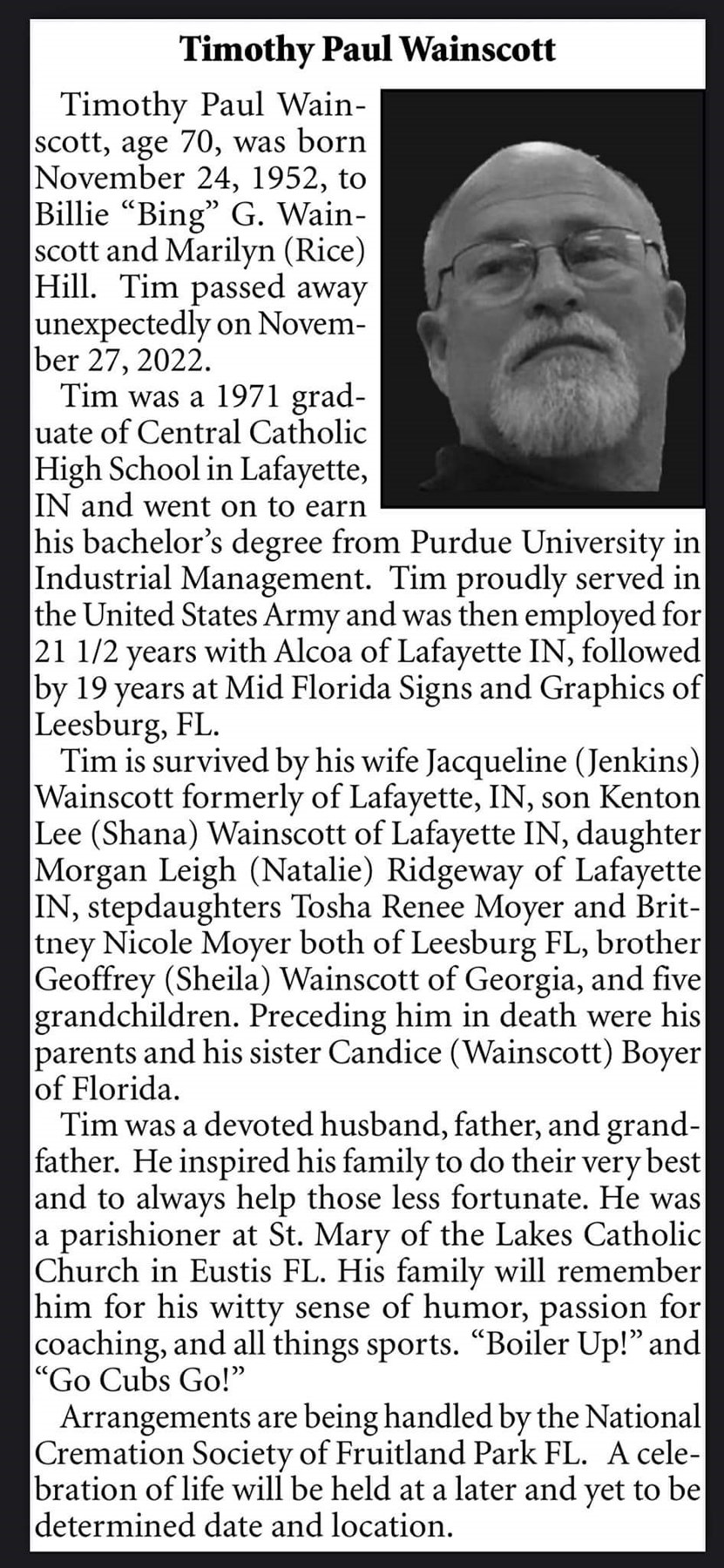Timothy Wainscott Obituary - The Villages, FL